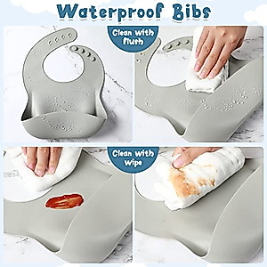 Zopeal 24 Pcs Baby Silicone Feeding Set Baby Led Weaning Set Baby Suction Plates with Spoon Fork Adjustable Silicone Bibs Baby Plates and Utensils Set for Boys Girls, 6 Colors