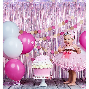 GOER 3.2 ft x 8.2 ft Metallic Tinsel Foil Fringe Curtains Party Photo Backdrop Party Streamers for Birthday,Graduation,New Year Eve Decorations Wedding Decor(1 Pack,Laser Pink)