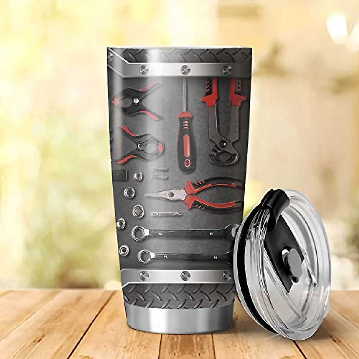 Personalized Mechanic Tools Box Tumbler, Wrench Gifts for Dad Grandpa Husband Uncle on Fathers Day Valentine Anniversary Christmas - Insulated Stainless Steel Mechanic Coffee Travel Mug with Lid 20Oz