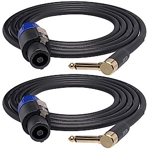 CESS-133-6f Right-Angle 6.35mm 1/4 Inch TS Plug to Speakon Plug Speaker Cable, 2 Channel, Durable Heat-Shrink Protected Metal Housing (6 Feet)