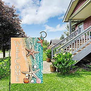 Louise Maelys Welcome Spring Summer Beach Garden Flag for Outside 12x18 Double Sided Vertical, Burlap Small Summer Starfish and Seashell Lake Garden Yard House Flags Seasonal Summer Outdoor Decoration (ONLY FLAG)