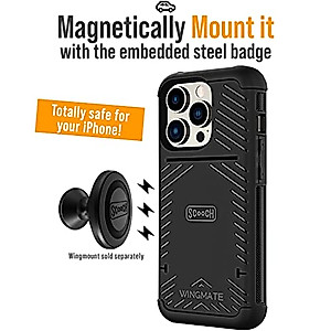 Scooch iPhone 14 Pro Case with Card Holder [Wingmate] iPhone 14 Pro Wallet Case with Hidden Card Slot and RFID Protection, Holds Up to 4 Cards, Military Grade Drop Protection, Black