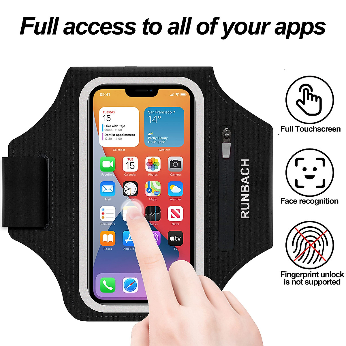RUNBACH Running Armband for Google Pixel 8/8 Pro/7/7a/7 Pro/6/6a/6 Pro/5/5a/4/4a/4XL/3a/3 XL,Water Resistant Sport Armband with Zipper Slot for Pixel Buds and Car Key (Black)