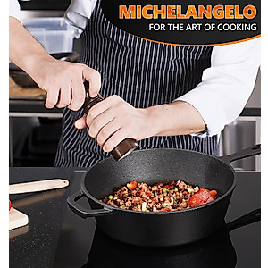 MICHELANGELO Cast Iron Skillet with Lid, 2-In-1 3 Qt Dutch Oven & 9.5" Skillet With Pre-seasoned Interior, Preseason Cast Iron Skillets with Lid, Cast Iron Skillets
