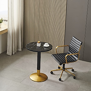 Modern Round Gold Coffee Table Round Dining Table Modern Round Side Table for Small Space Dining Room, Seat for 2-4 (1023 Gold Black)