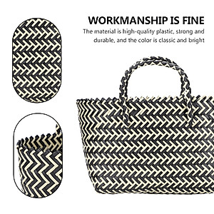 Cabilock Women's Clutch Handbags Summer Rattan Bag Straw Tote Bags Handbags Moroccan Market Basket French Wicker Basket Fruit Vegetables Shopping Bag with Handle for Beach Summer Black Beach Tote