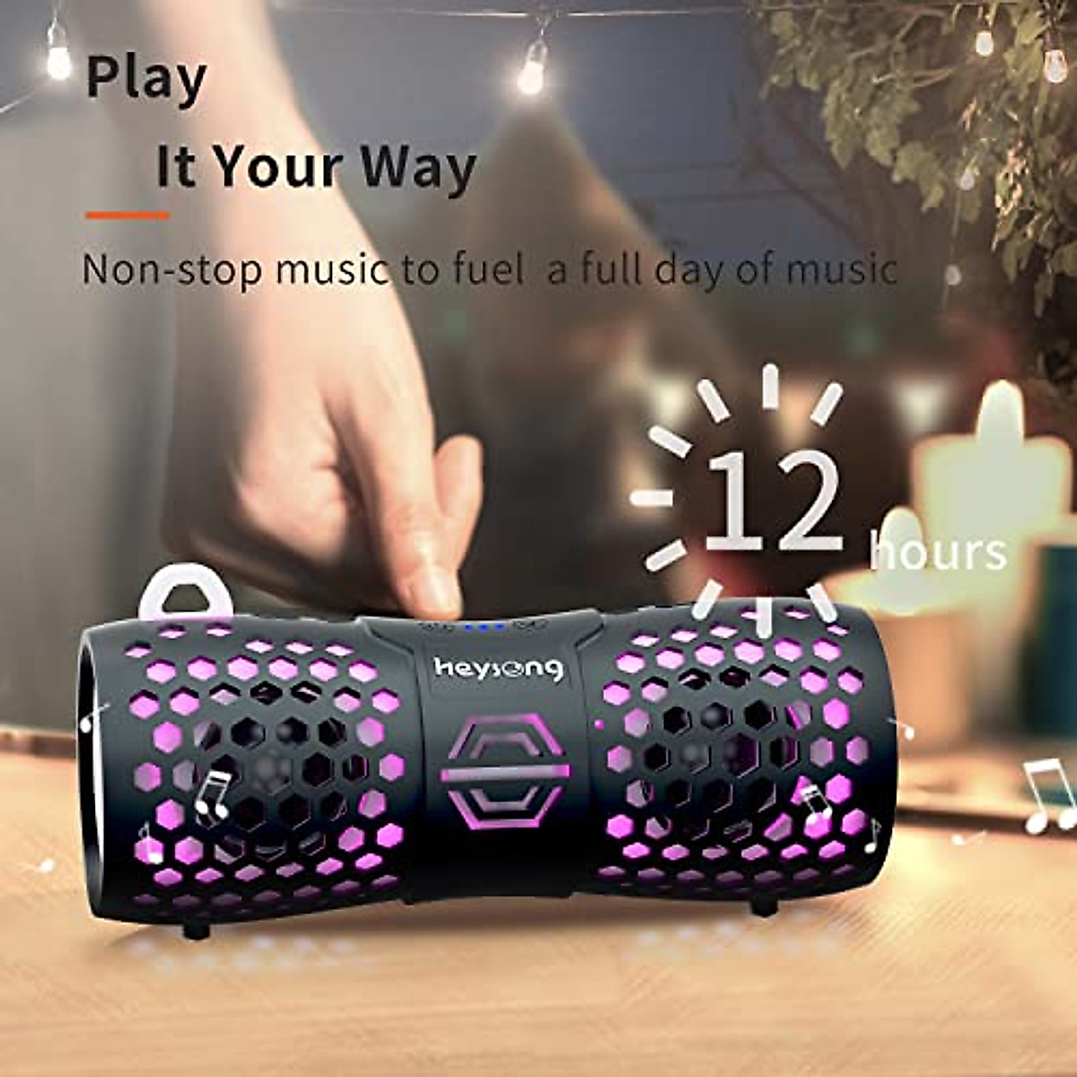 HEYSONG Portable Bluetooth Speaker, IPX7 Waterproof Wireless Speaker with LED Flashing Lights, Loud Sound & Bass, 2000mAh Battery, Travel Speakers for Pool, Beach, Kayak, Gifts for Men, Women