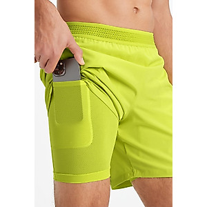 Fabletics Men's The Fundamental Short (Lined), Workout, Running, Training, Gym, Yoga, Ultra Lightweight, Athletic, 7" Inseam, XL, Zest