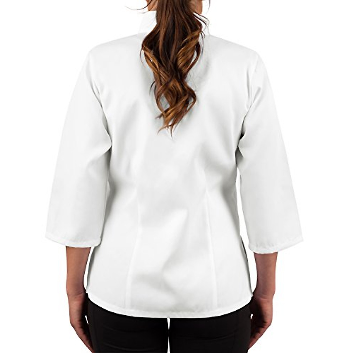 KNG 3/4 Sleeve White Chef Coat for Women - Ladies Fitted Chefs Jacket - M