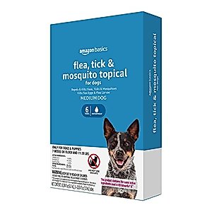 Amazon Basics Flea, Tick & Mosquito Topical Treatment for Medium Dogs (11-20 pounds), 6 Count (Previously Solimo)