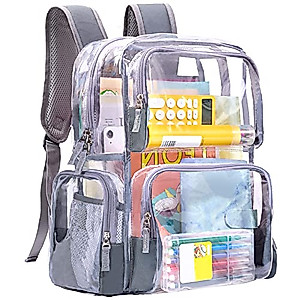 Vorspack Clear Backpack - Transparent Backpack with Reinforced Bottom & Multi-pockets for College Workplace Security - Grey
