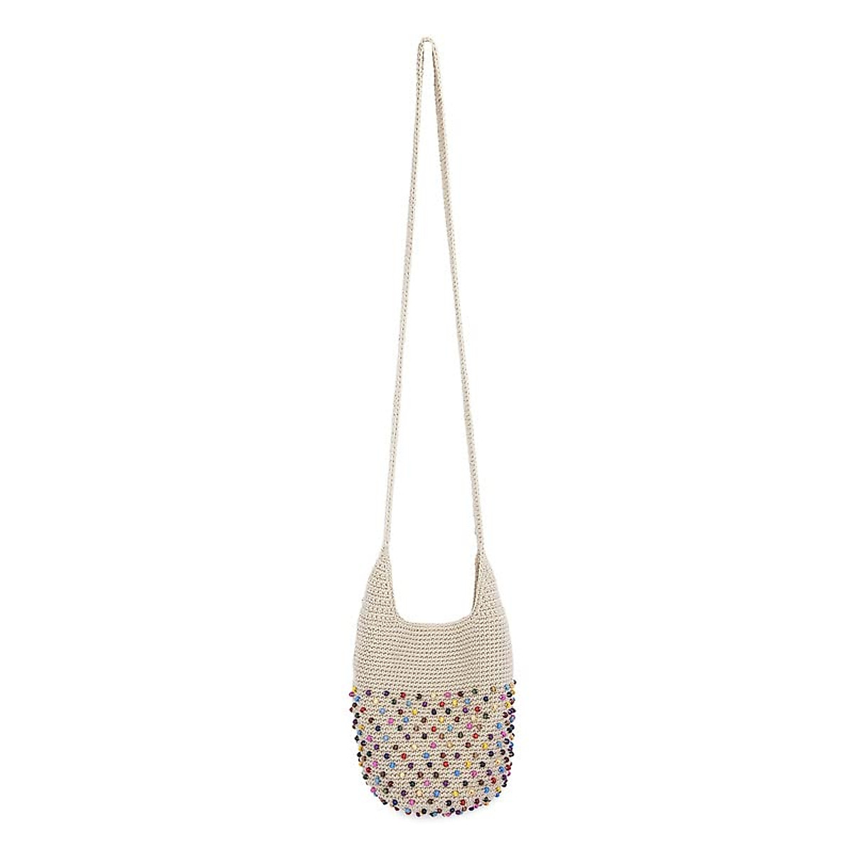 The Sak 121 Crossbody Bag in Crochet, Single Crossbody Strap, Ecru Multi Beads