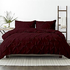 Kotton Culture Duvet Cover King Pinch Pleated 100% Egyptian Cotton Breathable All Season 600 Thread Count with Zipper Closure & Corner Ties Soft New Year Gifting (Cal King/King, Wine)