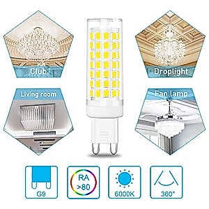 hansang G9 Led Light Bulb,6W Chandelier Light Bulbs (60W Halogen Equivalent),88PCS LED,6000K Daylight White,Non-dimmable,G9 Bi Pin Base,360 Degrees Beam Angle,600LM,Pack of 6