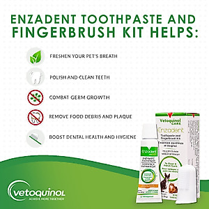 Vetoquinol Enzadent Enzymatic Toothpaste Kit + Fingerbrush for Cats & Dogs – .75oz, Poultry Flavor – Oral Dental Care Kit: Removes Plaque, Polishes Teeth & Freshens Breath