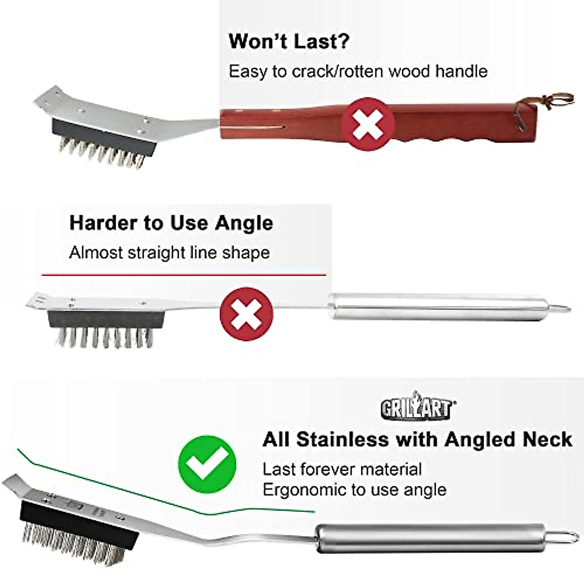 GRILLART Grill Brush and Scraper, Wire BBQ Grill Brush for Outdoor Grill, 16.5” Grill Cleaning Brush BBQ Grill Accessories, Safe Grill Cleaner Brush-Ideal Gift for Men/Dad BBQ Brush for Grill Cleaning