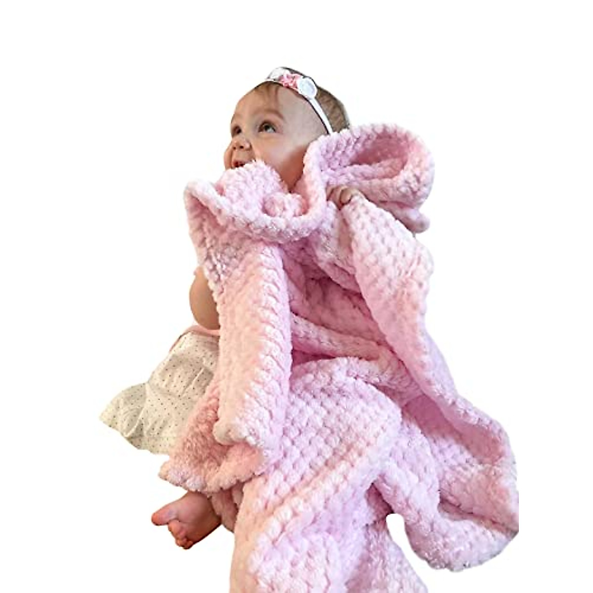 Baby Fuzzy Blanket Fluffy Waffle Flannel Fleece Blanket Super Soft Warm Cozy for Newborn Infant Toddler Kids Boy Newborn Receiving Blanket for Crib, Stroller, Travel, Decorative Boy Blue