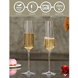 MICHLEY Champagne Flutes Glasses Set of 2, 7.5 oz Unbreakable Tritan Plastic Sparkling Wine Glass, Anniversary, Wedding Gifts