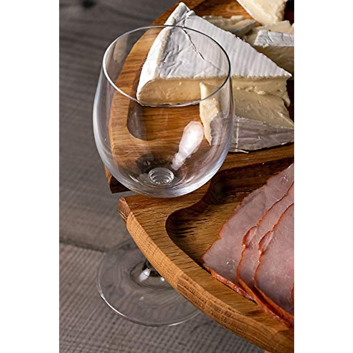 5 Sectional Round Wooden Serving Tray Platter For Wine Glasses And Cheese, Portable Wineglass Stand, Wood Wine Bottle Glass Holder Outdoor Wine Table, Wine Caddy Wine Gift, Charcuterie Board for Snack