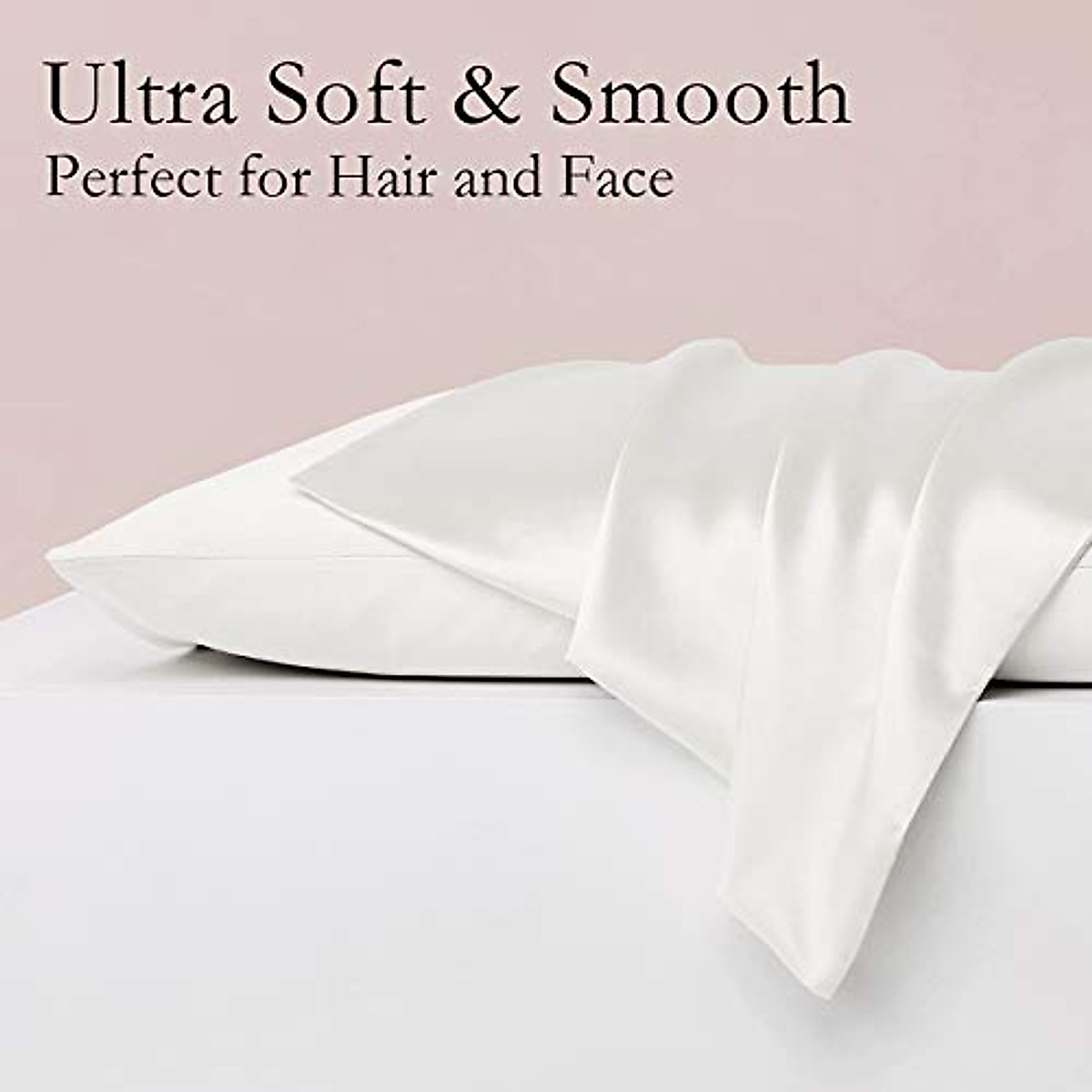 JOGJUE Silk Pillowcase for Hair and Skin 2 Pack 100% Mulberry Silk Bed Pillowcase Hypoallergenic Soft Breathable Both Sides Silk Pillow Case with Hidden Zipper, Standard Size Pillow Cases (White)