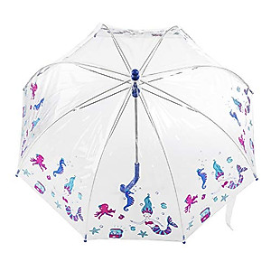 Totes Kids Clear Bubble Kids Umbrella - Perfect for Walking Safety- Child Safe with Pinch-Proof Closure and Easy-Grip Curved Handle Perfect for Small Hands, in Transparent or Colorful Options