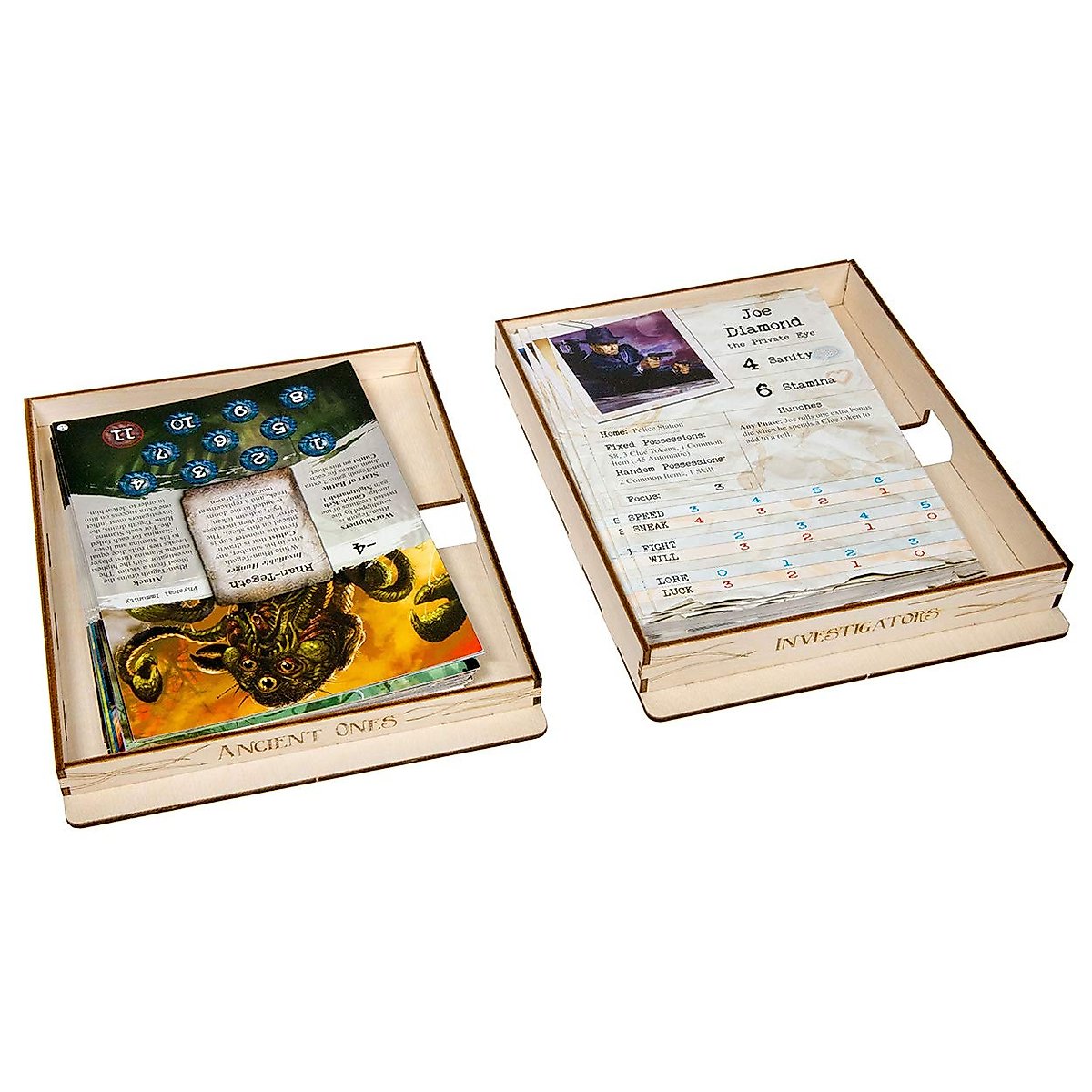 The Broken Token Arkham Horror 2nd Edition Compatible Game Crate - Wooden Storage Box with Multiple Trays and Dividers