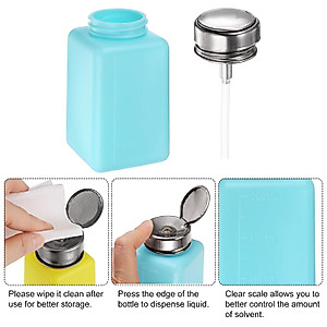 HARFINGTON 2pcs Solvent Alcohol Dispensers 200ml(6.8oz) Push Down Liquid Dispenser Pump Bottle with Sealing Stainless Steel Lid for Acetone Cleanser Polish Remover, Blue