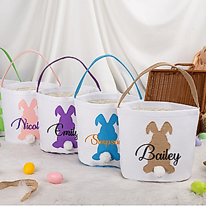 Personalized Easter Basket, Easter Bunny Basket for Kids, Easter Egg Hunt Tote Bag for Toys Candy Gift Party Decorations