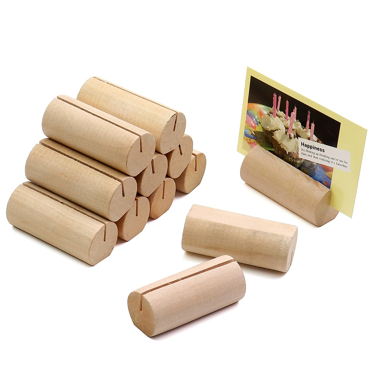 LC LICTOP 2.24" Wood Place Card Holders Cylinder Table Number Stands 12PCS (2.24"x0.94"x0.86")