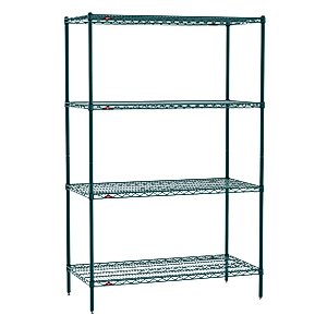 METRO Super Erecta Metroseal Green Epoxy Shelving Unit - Industrial Wire Shelving for Restaurants, Kitchens, Walk-in Coolers/Freezers with Microban - 4 Tier, 2000 lbs Capacity, 24” W x 48” L x 74” H