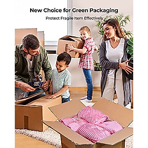 MUNBYN Pink Honeycomb Packing Paper, 15 Inches x 120 Feet Packing Glass Paper, Bubble Wrap for Dishes and Plates, Packing, Moving, with 16 Fragile Stickers and 100ft Twine