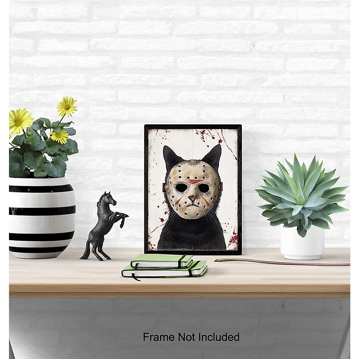 Cat Yellowbird Art & Design Wall Art - Friday the 13th Wall Art - Cute Cat Decor for Men - Funny Cat Gift for Men - Man cave Wall Art - Scary Halloween Wall Art - Black cat Horror Poster 8x10 UNFRAMED