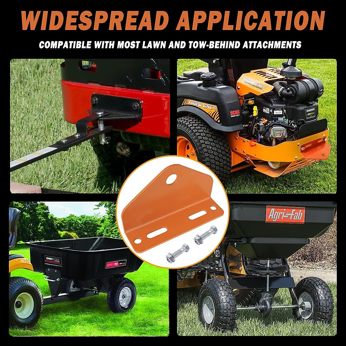 EilxMag Universal Heavy Duty Zero Turn Mower Trailer Hitch - 3/4'' Trailer Hitch Mount - 3/16 Inch Thick and Rugged Steel with 4 Nuts and Bolts (2PCS, Orange)