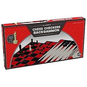 Goliath Chess/Checkers/Backgammon (Amazon Exclusive) - 3 Games in One with Full Size Staunton Chess Pieces and Interlocking Checkers