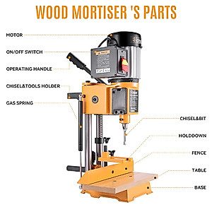 Hoteche Benchtop Wood Mortiser - 1/2HP Woodworking Mortising Machine with 3/8-Inch Chisel