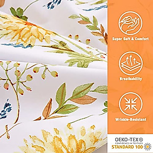 JSD 6 Piece Yellow Floral Print Sheet Set Queen Size, Soft Botanical Microfiber Sheets and Pillowcases Deep Pocket