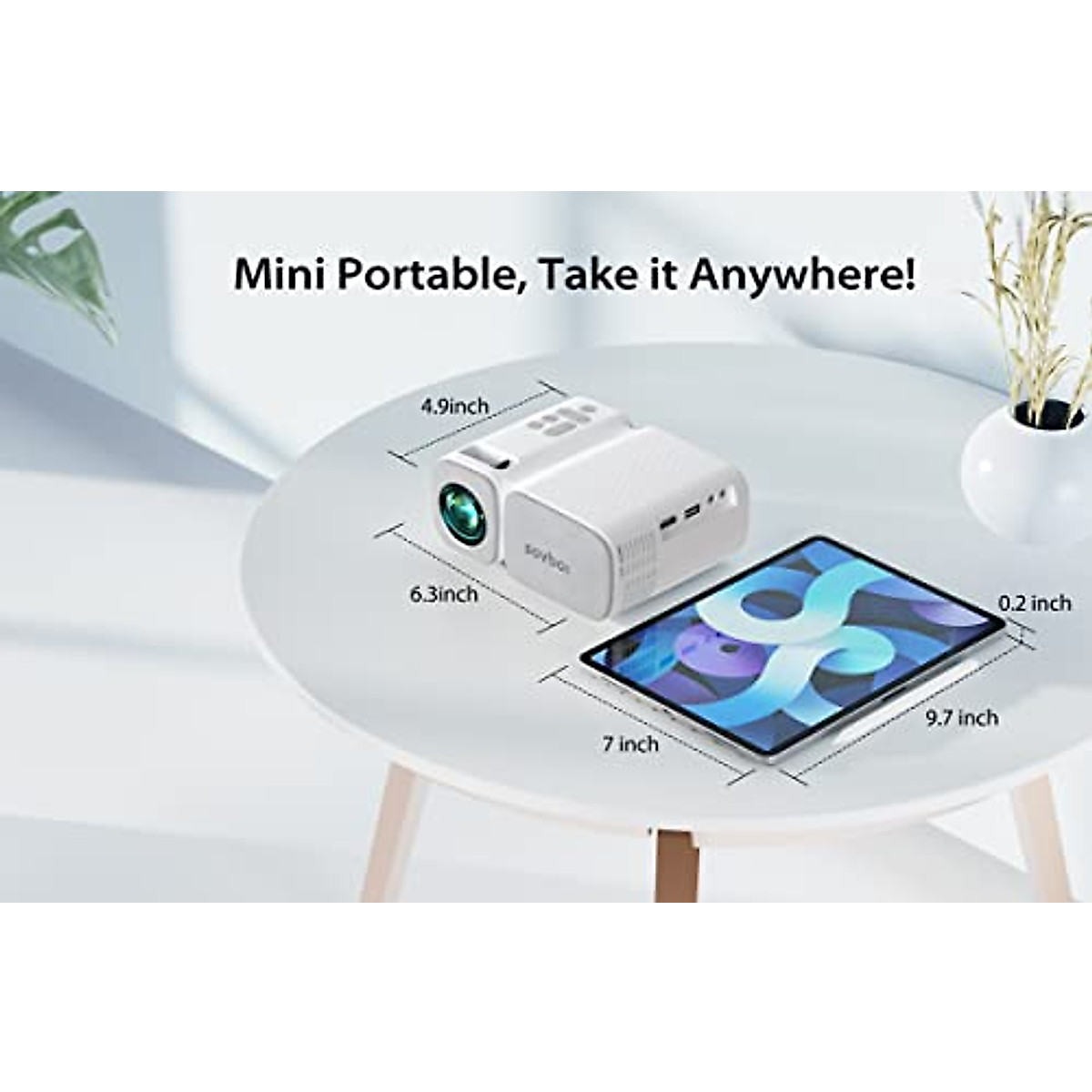 Sovboi Projector, WiFi Mini Portable Projector 9000L,Short Focal Lens Outdoor Movie Projector, HD Native 720P 250" Small Video Projector, Home Theater Phone Projector for PC/TV Stick/Gaming