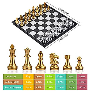 QuadPro 3 in 1 Magnetic Chess Checkers Backgammon Board Game Set with Folding Board Travel Games for Kids and Adults (Chess: Gold & Silver)