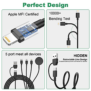Quanlex 4 in 2 Watch Charger for Samsung Watch, USB-C, Micro USB and Lightning Cable, Galaxy Watch Charger for Samsung Galaxy Watch 3 4 5 Pro 4 Classic, Active 2 1, Galaxy S23/S22/S20, iPhone