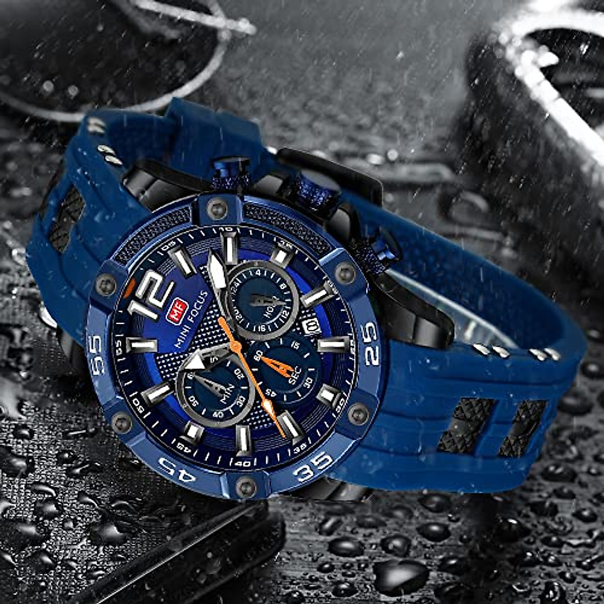 AIMES Mens Watches Sport Military Waterproof Multifunction Chronograph Watch Luminous Blue Silicon Strap Casual Watches for Men Fashion Business Wrist Watch Clock