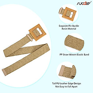 SUOSDEY 2 Pack Straw Woven Elastic Belt Braided Stretch Wide Belt for Women Dress