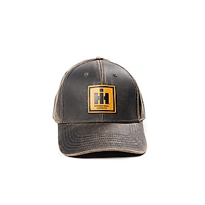 International Harvester IH Tractor Hat with Leather Emblem, Oil Distressed