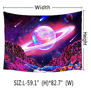 Hexagram Psychedelic Planet Tapestry - Space Galaxy Tapestry Wall Hanging - Black Light Poster - Trippy Mountain Wall Tapestry for Bedroom Aesthetic Home Room Decor - Purple Space Decor- 59x83 Inch