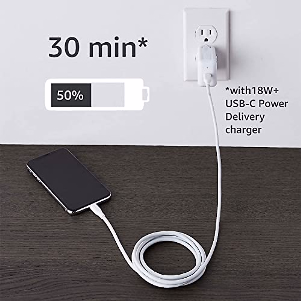 Amazon Basics USB-C to Lightning ABS Charger Cable, MFi Certified Charger for Apple iPhone 14 13 12 11 X Xs Pro, Pro Max, Plus, iPad, 6 Foot, White