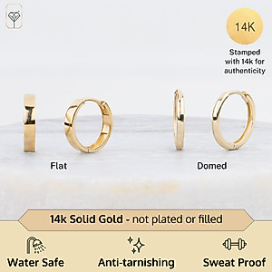 MAX + STONE 14k Solid Yellow Gold Domed Style Huggie Hoop Earrings with Hidden Post Hinged Closure 10mm