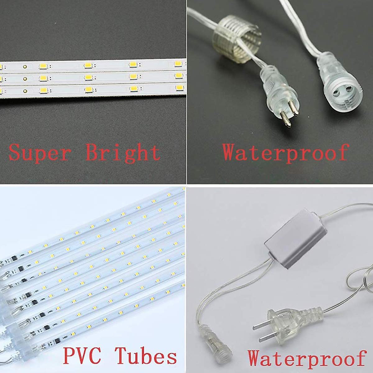 LED Christmas Lights, LED Meteor Shower Rain Lights White 8 Tubes 192 LEDs Waterproof Snow Falling Raindrop Icicle Garden Light for Christmas Tree Halloween Decoration Holiday Party Wedding (White)