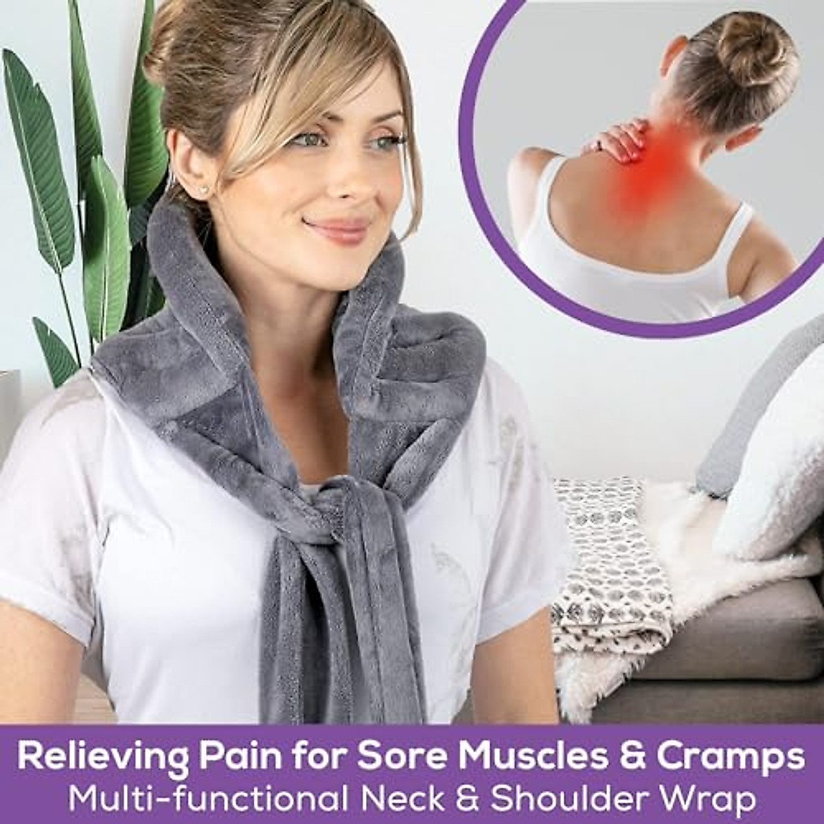 Microwave Heating Pad for Lower Back Pain Relief - Moist Heating Pad for Neck & Shoulders, Cramps, Microwavable Heating Pads 71" Ties, Heat Pack Warm Compress Heat Wrap, Flaxseed Rice Hot Bag (Gray)