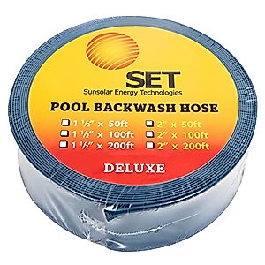 Sunsolar Heavy Duty Backwash Hose - 1.5" Discharge Hose for Swimming Pool Filters - Deluxe Pool Hose for Inground & Above Ground Pools - Durable, Flexible, Strong & Long Lasting - 50 Feet Long, Blue