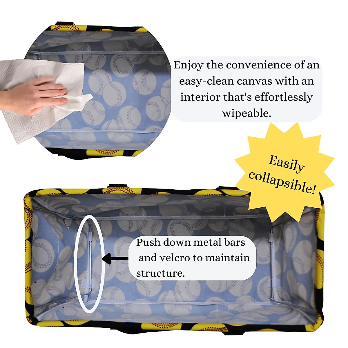 NGIL Extra Large Utility Tote Reusable Grocery Organizing Bag Oversized Collapsible for Storage, Picnic,Car, Beach (Softball-black)