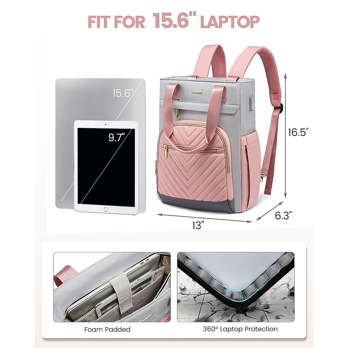 LOVEVOOK Laptop Backpack for Women, 15.6 Inch Work Laptop Bag Teacher Nurse Backpack, Wide Open Travel Purse Convertible Business Computer Tote Daypack with USB Port, Black